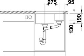 Blanco Subline 340/160-U, silgranitový dřez pod pracovní desku 555x460x190 mm, dřez vpravo, 1,5-komorový, šedá vulkán, BLA-527346