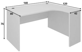 Rohový stůl SimpleOffice 140 x 120 cm, pravý, dub světlý / šedá