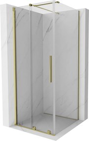 Mexen Velar, sprchový kout s posuvnými dveřmi 100(dveře) x 100(stěna) cm, 8mm čiré sklo, zlatá lesklá, 871-100-100-01-50