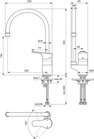 Ideal Standard Cerabase - Dřezová baterie s vysokým výtokem, chrom BC844AA