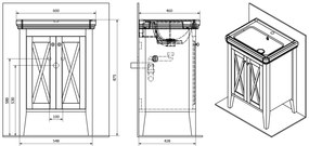 SAPHO CROSS retro umyvadlová skříňka 55x81x43cm, buk CR360