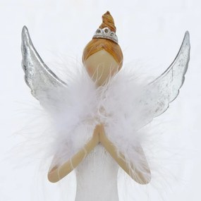 Dekorace anděl Janin bílý 1ks, 13x6x40 cm - S rukama v pase