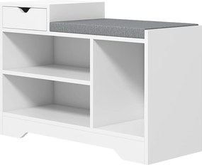 HOMCOM Botníková lavice, úložná lavice, 1 zásuvka a 3 přihrádky, nábytek do předsíně s polstrovaným sedákem, pro chodbu, předsíň, ložnici, 76,5 x 30 x