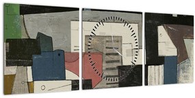 Obraz - Abstrakce, kubismus (s hodinami) (90x30 cm)