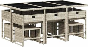 11dílný zahradní jídelní set s poduškami světle šedý polyratan 3278098