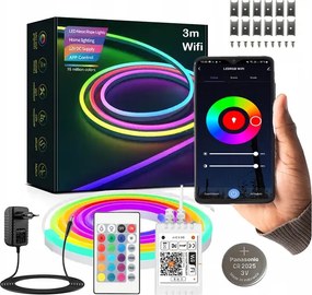 Neon Led Pásek 3M 5050 Rgb Wifi Tuya Aplikace Dálkový Ovladač Vodotěsný Pásek 12V