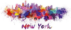 DIMEX | Samolepicí vliesová fototapeta na zeď New York Skyline MA-5-1527 | 375 x 250 cm | modrá, červená, bílá, fialová