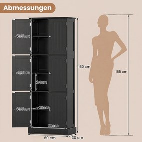 Costway Volně stojící vysoká skříň s 6 dvířky a 3 uzavřenými – 60 × 30 × 160 cm