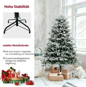 Costway 180 cm Umělý vánoční stromeček se sněhem a světly a 1022 smíšené větve