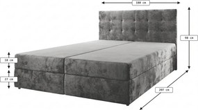 Čalouněná postel boxspring GLORIEN VELVET 180x200 cm šedá Matrace: Matrace Bonell pružinová