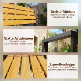 Outsunny zahradní lavice pro 2 osoby — dřevěné lamely s područkami, 136 × 54 × 82 cm (přírodní dřevo)