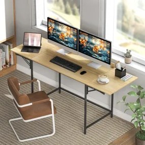 HOMCOM Sklápěcí počítačový stůl se 2 vysouvacími deskami, hodně místa pro monitory, kovové nohy, robustní konstrukce, dub+černá
