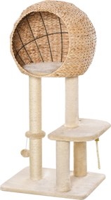 PawHut 100 cm Cat Tree s jeskyní, míčkem na hraní, sisalovými sloupky, platformou, víceúrovňovým škrabacím stromem pro kočky střední velikosti, béžová