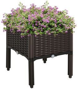 Outsunny vyvýšený záhonový truhlík ratanového vzhledu 40x40x44cm s drenážními otvory z PP v hnědé barvě pro zahradu a balkon | Aosom.de
