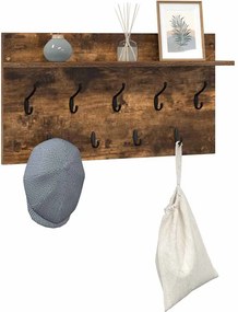 věšák, nástěnný, 1 prkno, háčky, kompozitní dřevo, 40x80x12 cm, kouřový dub, Dekorino TK20260018