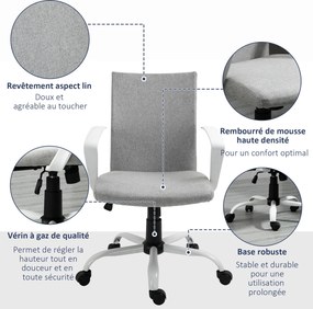 Vinsetto Kancelářská Židle s Nastavitelnou Výškou, Houpací Funkcí, Otáčecí Kancelářská Židle s Nosností 120 Kg, 61 x 99 cm Světle Šedá a Bílá