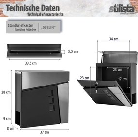 Garthen 87412 Stojící poštovní schránka Dublin, černá, dvě kovové nohy