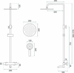 Rea Lungo, sprchová souprava s termostatickou baterií, grafitová, REA-P6386