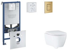 Grohe Rapid SLX - Set předstěnové instalace, klozetu, sedátka SoftClose a tlačítka Skate Cosmopolitan, kartáčovaný Cool Sunrise SANI11BB4116