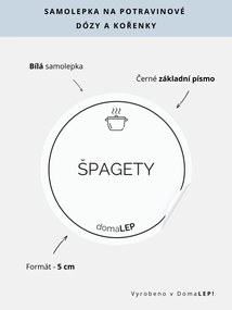 ŠPAGETY  – bílá samolepka na dózu, základní písmo, 5 cm | DomaLEP