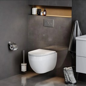 Rea Carlo Mini, závěsná záchodová mísa Tornado Rimless 485x365x350 mm + WC sedátko, bílá lesklá, REA-C8770
