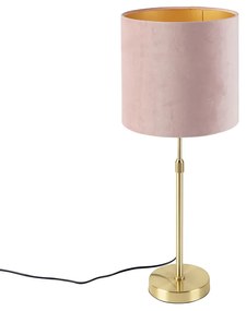 Stolní lampa zlatá / mosazná s růžovým sametovým odstínem 25 cm - Parte