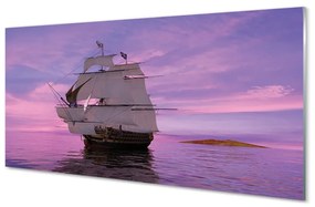 akrylový obraz Fialové nebe ship sea 125x50 cm