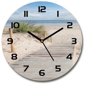 Wallmuralia Skleněné nástěnné hodiny kulaté Pláž fi 30 cm