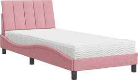 Postel s matrací Hanko růžová 90 x 190 cm samet 3208573