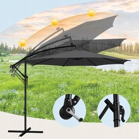 Zahradní LED slunečník s bočním ramenem 300 cm šedý