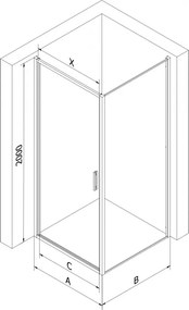 Mexen Exo, výklopný sprchový kout 70 x 95 cm, čiré sklo, zlatá, 817-070-095-50-00