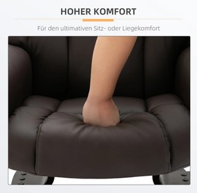 HOMCOM polohovatelné masážní křeslo s podnožkou a funkcí polohování, imitace kůže, hnědá 79x82x101 cm, pohodlné pro relaxaci a wellness