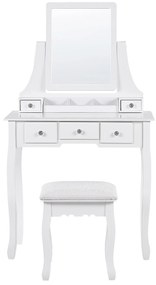 Toaletní stolek s 5 zásuvkami, obdélníkové zrcadlo a bílá stolička RAYON Beliani