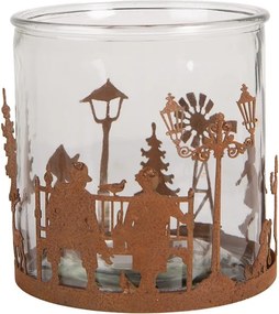Rezavý kovový vánoční svícen Brocante rust - Ø 15*15 cm