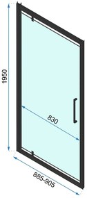 Rea Rapid Swing, 1-křídlé sprchové dveře 900x1950 mm, 6mm čiré sklo, zlatý profil, REA-K5618