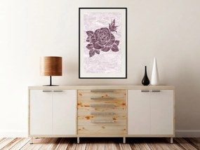 Plakát Střepy lásky - růžová botanická kompozice s květem růže a listy
