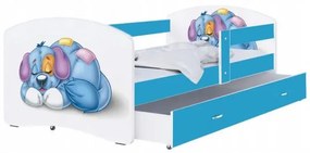 Dětská postel LUKI se šuplíkem MODRÁ 160x80 cm vzor PEJSEK