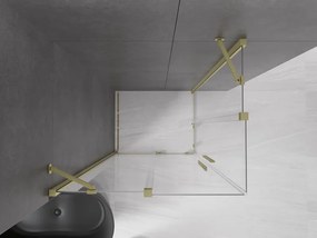 Mexen Velar Duo, sprchový kout s posuvnými dveřmi 90(dveře) x 80(dveře) cm, 8mm čiré sklo, zlatý matný profil, 871-090-080-02-55