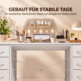 HOMCOM psací stůl 140 cm s 8 látkovými zásuvkami, bílý