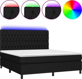 Box spring postel s matrací a LED černá 180x200 cm textil 3135135