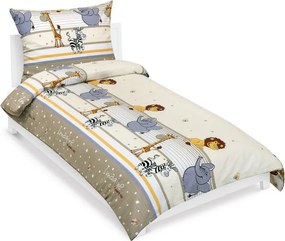 Bellatex Krepové povlečení dětské Junior Hnědá,Béžová,Bílá 140x200 cm, 70x90 cm