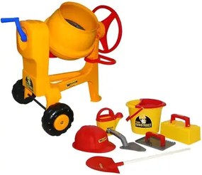 WADER Dětská míchačka Construct žlutá / s přilbou a zednickým nářadím