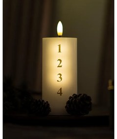 LED svíčka na baterie vosková Sille adventní s čísly, Ø 7 × 15 cm, bílá/zlatá