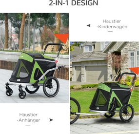 PawHut 2-in-1 cyklo vozík pro psy, kočárek pro domácí zvířata s bezpečnostním vodítkem, kočárek pro psy s reflexními plochami a tlumiči nárazů pro st…