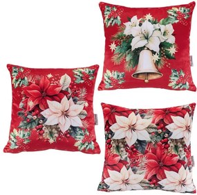 Sada 3 ks povlaků na polštářky RED POINSETTIA 45 x 45 cm
