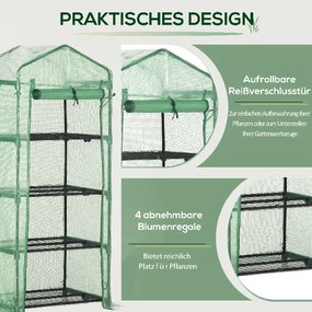 Outsunny Folien-Gewächshaus, Treibhaus, Mini-Gewächshaus, Pflanzenhaus, Frühbeet, 4 Regalfächer, 70 x 50 x 160 cm, Dunkelgrün