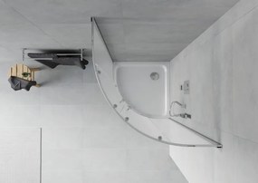 Mexen Rio, čtvrtkruhový sprchový kout s posuvnými dveřmi 80 x 80 cm, 5mm sklo námraza, chromový profil + bílá sprchová vanička, 863-080-080-01-30-4110