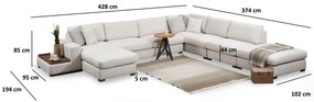 Rohová sedačka s integrovaným stolkem Bellona 428 cm béžová - pravá