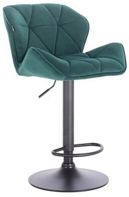 Velurová barová židle MILANO - zelená na černé podstavě