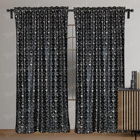 Hotové závěsy Star, černá se zlatým vzorem 145x250cm